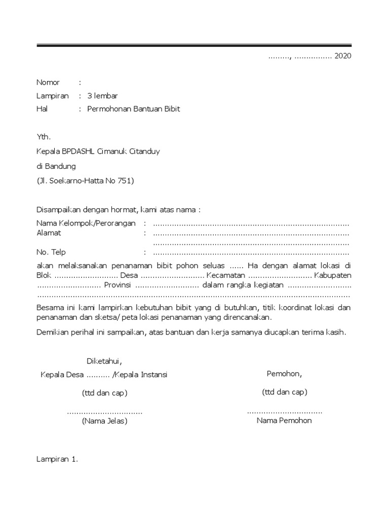 Konsep Contoh Surat Permohonan Bibit | PDF
