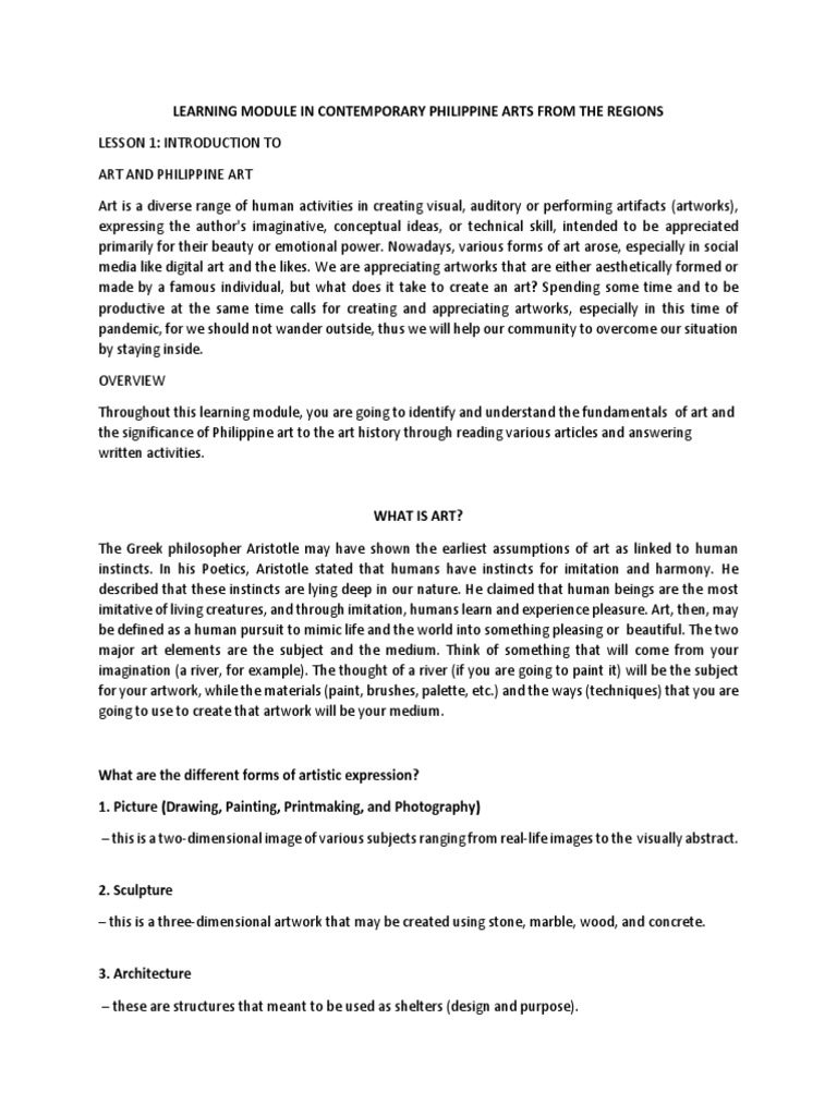 Learning Module in Contemporary Philippine Arts From The Regions | PDF ...