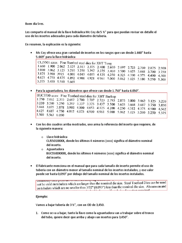 Selección de Insertos para Llave McCoy 5500 | PDF