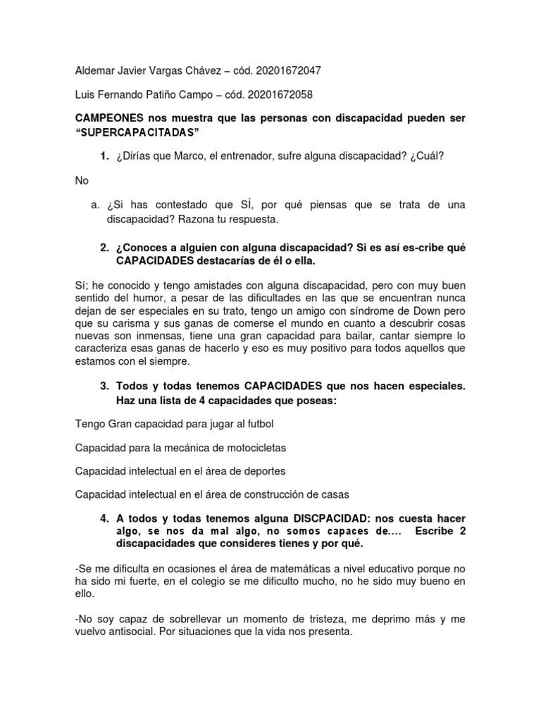 Taller Sobre La Película Campeones | PDF | Discapacidad intelectual ...