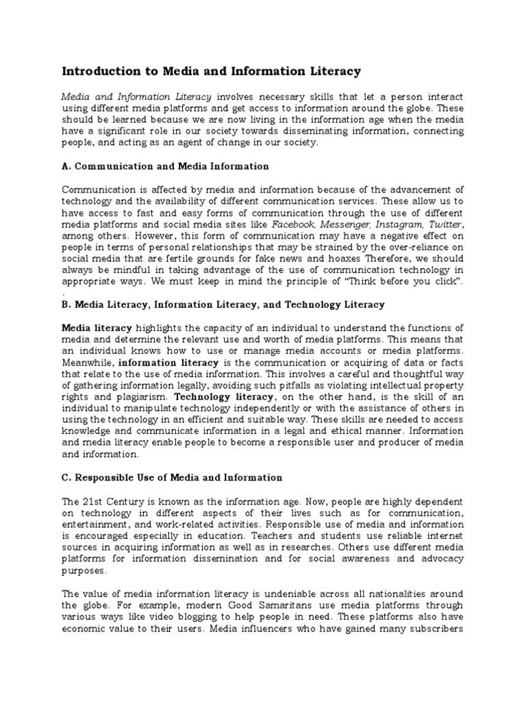 Introduction To Media and Information Literacy | PDF | Media ...