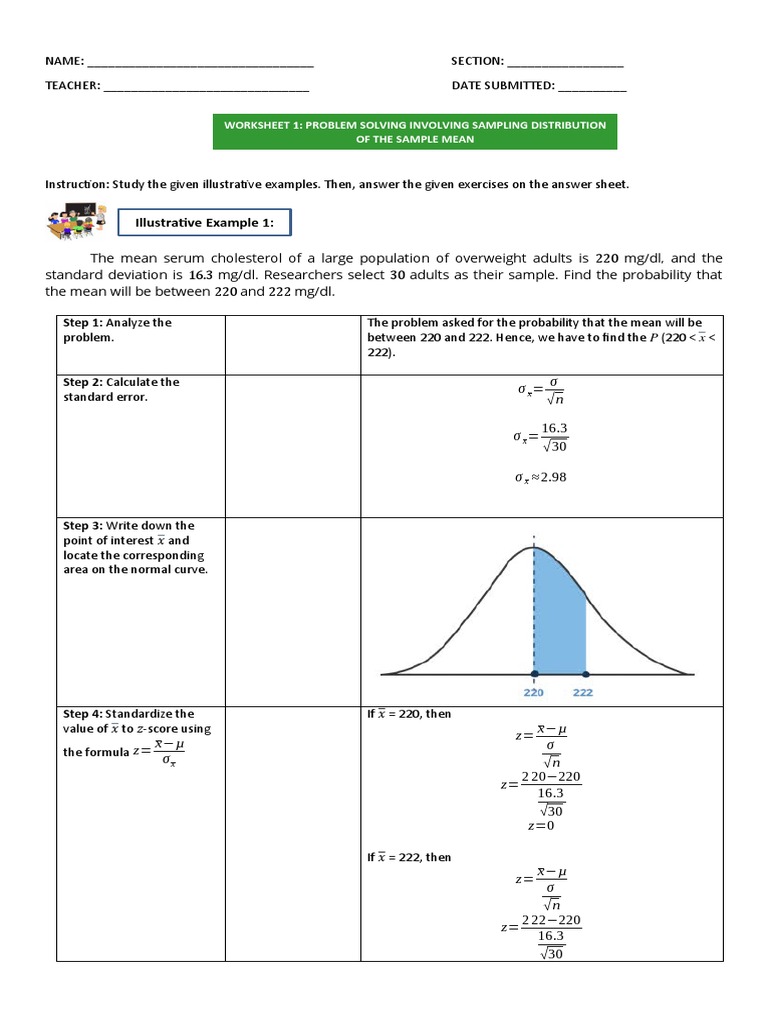 Worksheet Problem Solving On Sampling Distribution Pdf Standard Error Standard Deviation