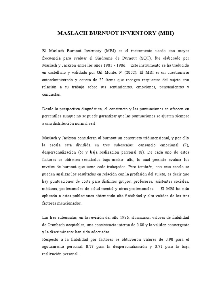 MBI Maslach Burnout Inventory | PDF | Burnout ocupacional | Sicología