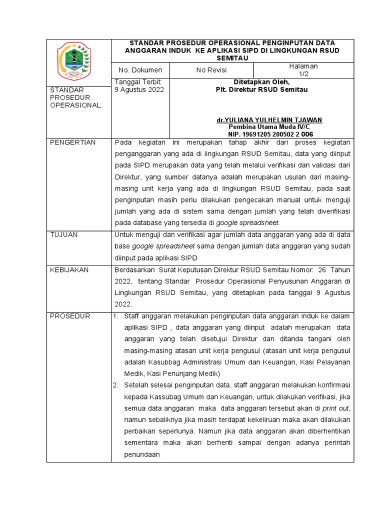 Sistem Dan Prosedur Penginputan Data Anggaran Induk Ke Aplikasi Sipd Di ...