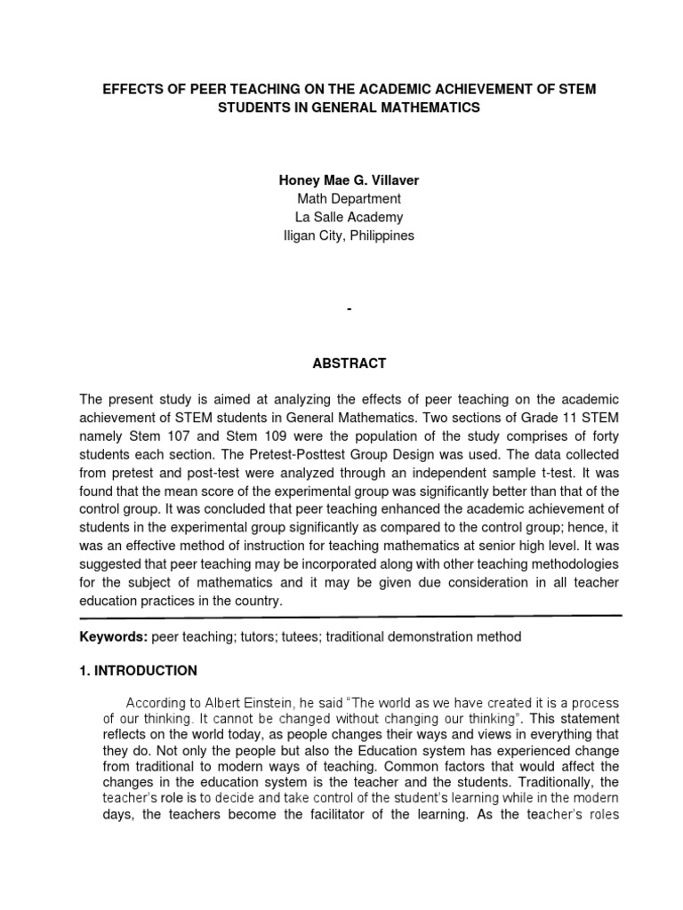 Action Research On Peer Teaching | PDF | Teaching Method | Learning