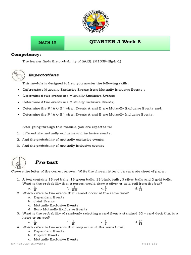 Math 10 Q3 Week 8 Sampaguita | PDF | Probability | Triangle