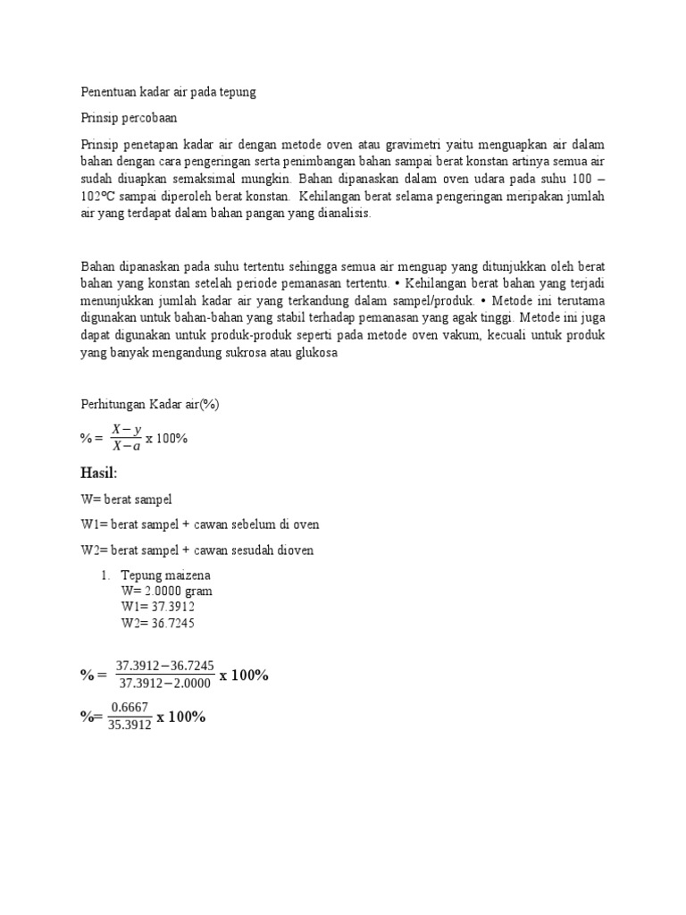 Penentuan Kadar Air Pada Tepung | PDF
