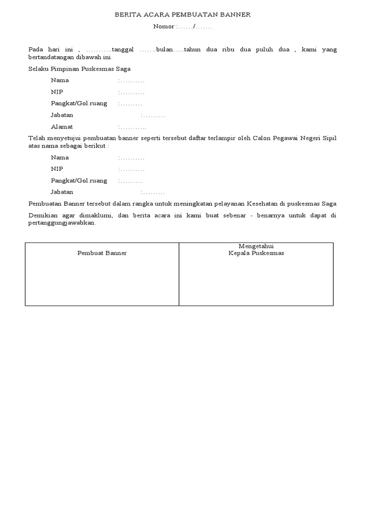 Berita Acara Pembuatan Banner | PDF