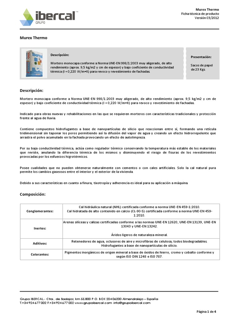 Murex Thermo | PDF | Agua | Hormigón