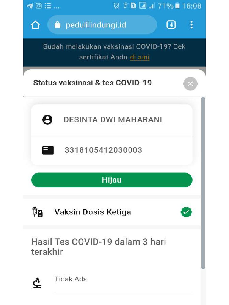 Tangkap Layar Pedulilindungi | PDF