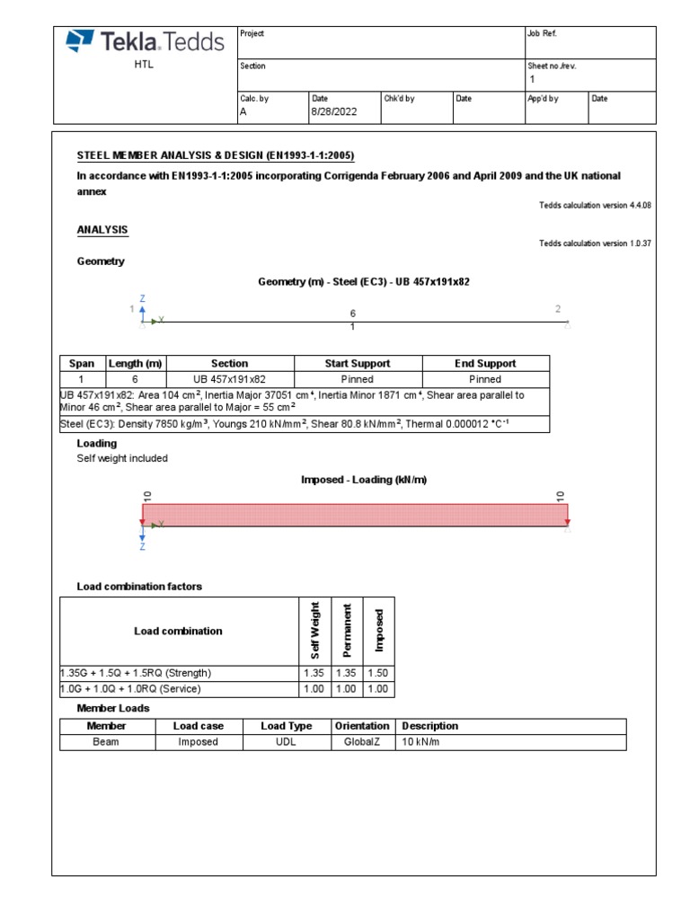 UB 457x191x82 Steel Design Analysis | PDF | Strength Of Materials ...