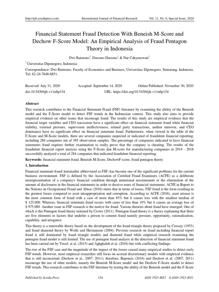 Financial Statement Fraud Detection With Beneish M | PDF | Logistic Regression | Regression Analysis