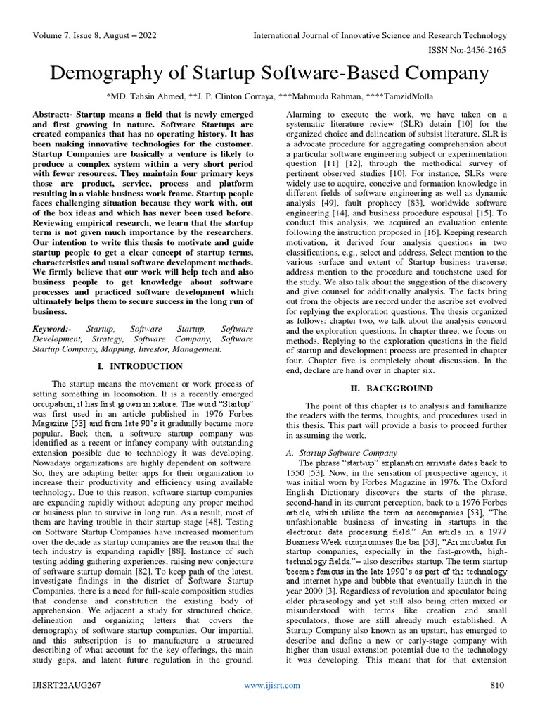 Demography of Startup Software-Based Company | PDF | Startup Company ...