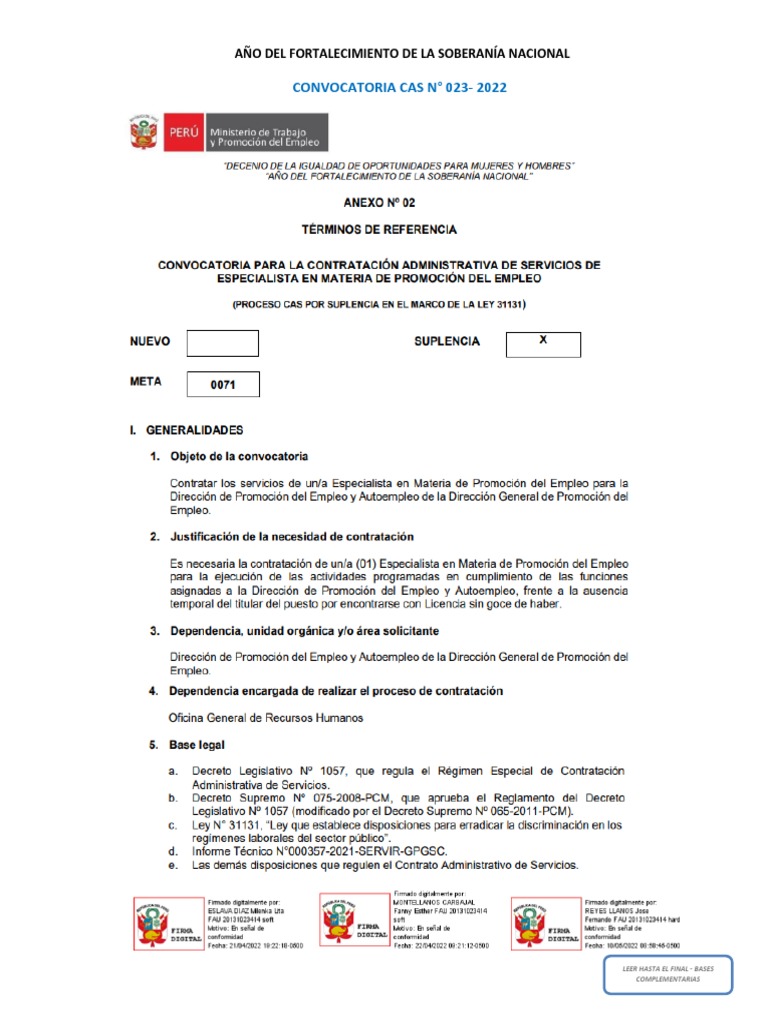 Convocatoria Cas #023-2022: Año Del Fortalecimiento de La Soberanía Nacional | PDF | Apelación ...