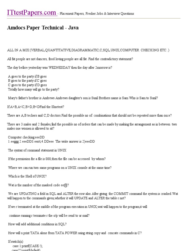 1016-Amdocs Paper Technical - Java | PDF | Teaching Methods & Materials