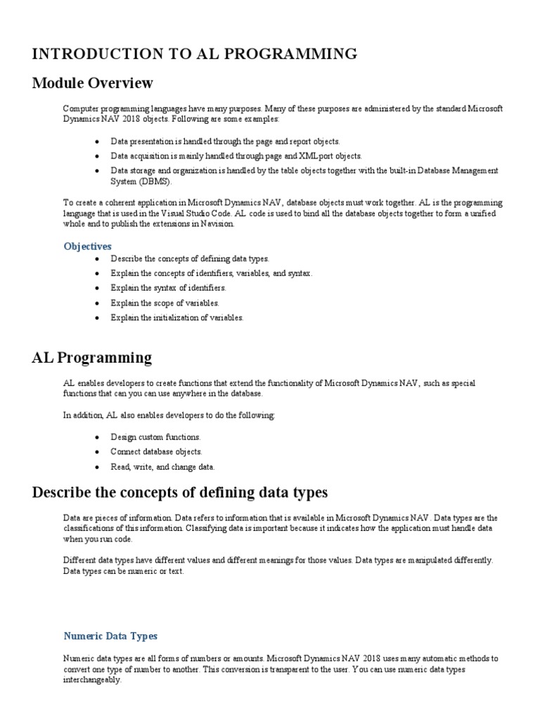 9.AL Programming Language | PDF | Databases | Data Type