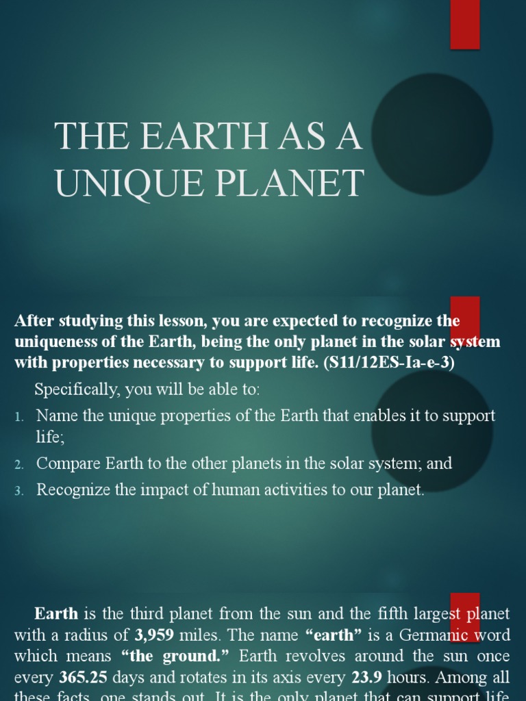 The Earth As A Unique Planet | PDF | Earth | Atmosphere