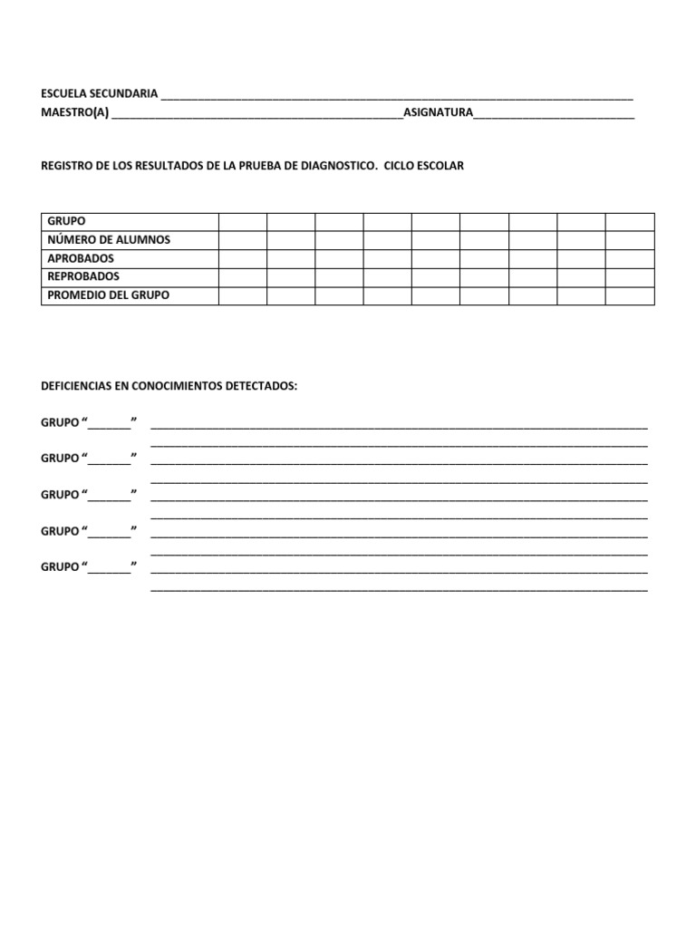 FORMATO DE RESULTADOS DIAGNOSTICO | PDF