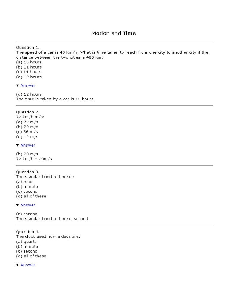 Motion and Time - MCQ | PDF | Speed | Oscillation