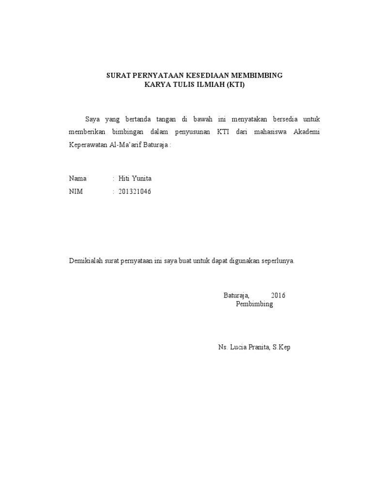 Surat Pernyataan Kesediaan Membimbing | PDF