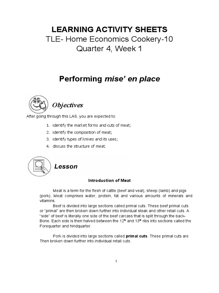 TLE LAS Cookery 10 Quarter 4 Week 1 | PDF | Beef | Meat