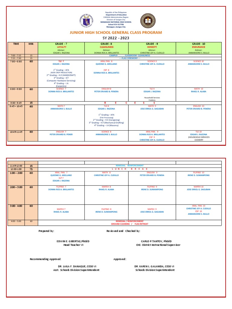 2022 2023 New Jhs. General Class Program | PDF