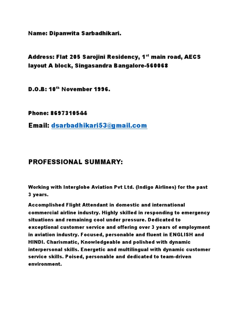 Dipa CV | PDF | Flight Attendant