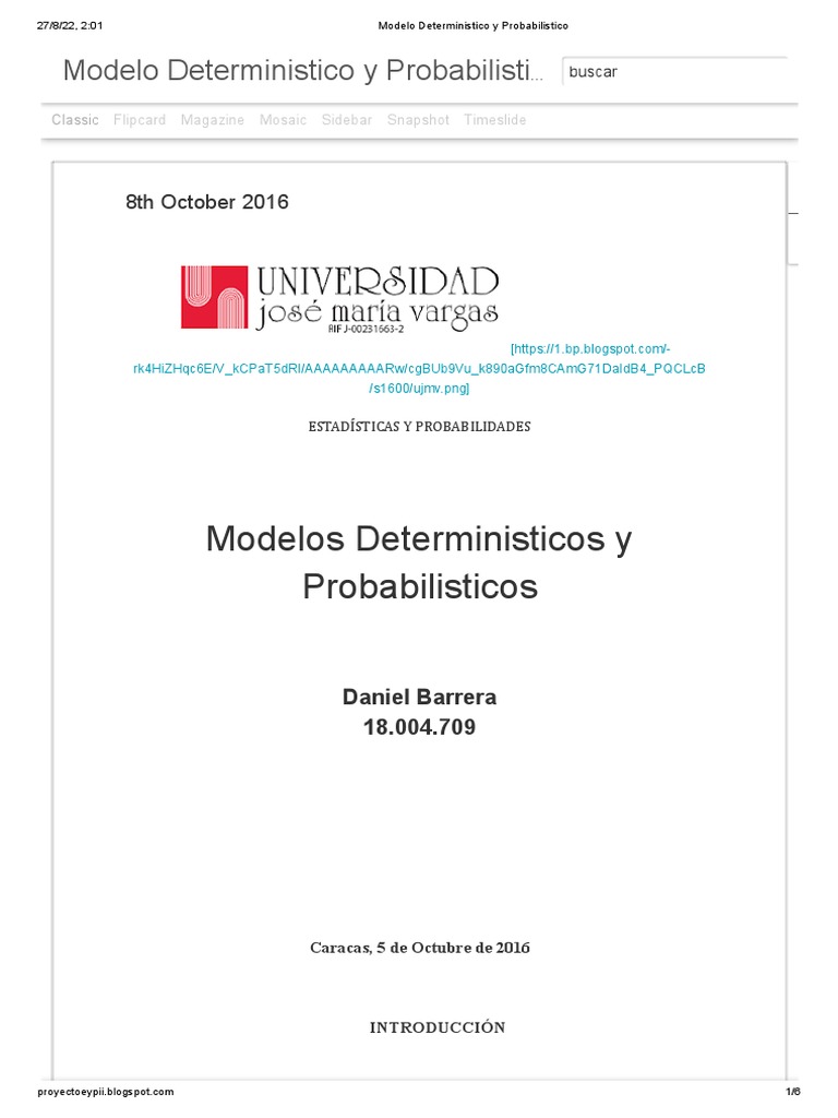 Modelo Deterministico y Probabilistico | PDF | Probabilidad | Estadísticas