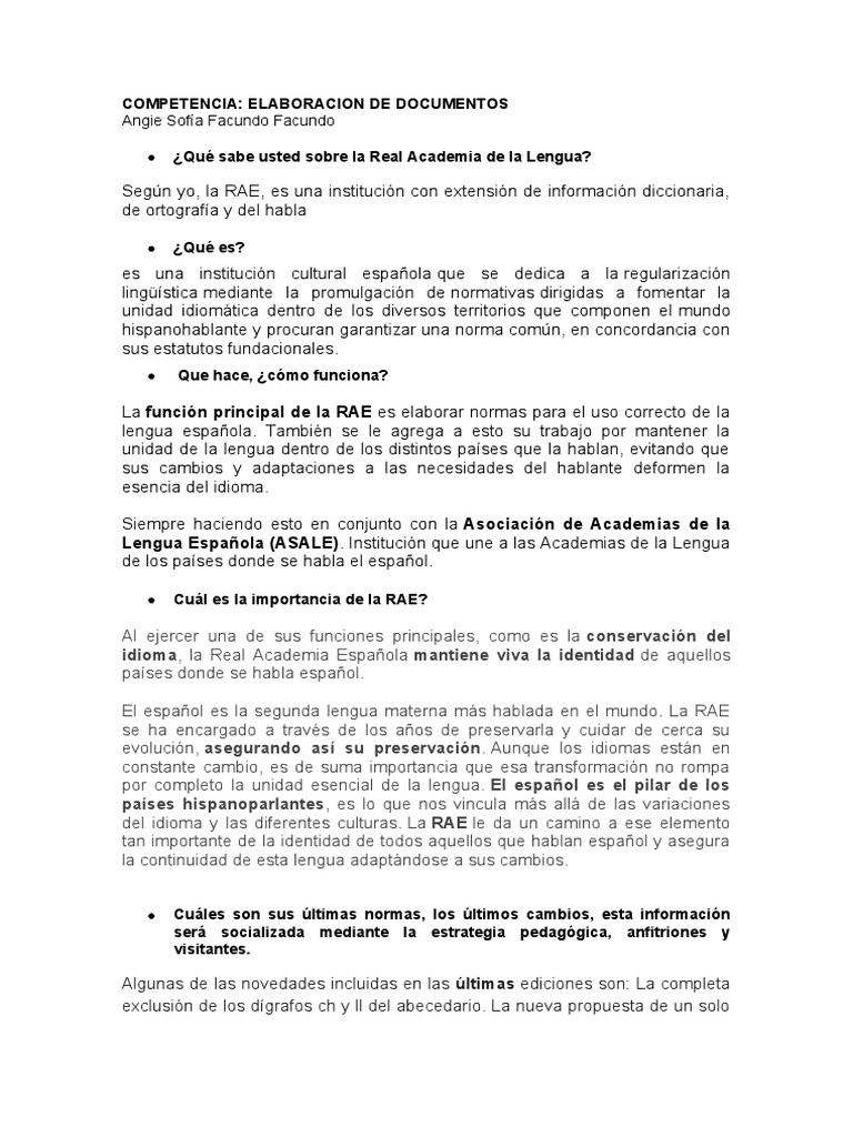 Funciones y importancia de la RAE | PDF | Lengua española | Lingüística