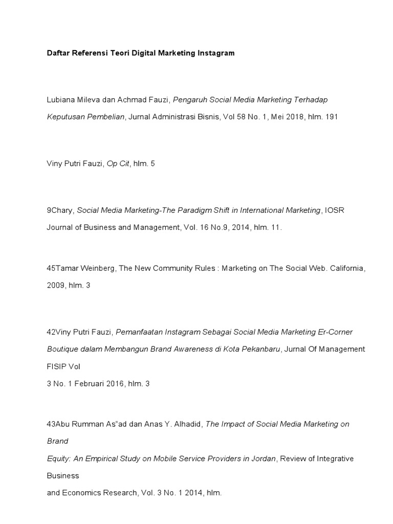 Daftar Referensi Teori Digital Marketing Instagram | PDF