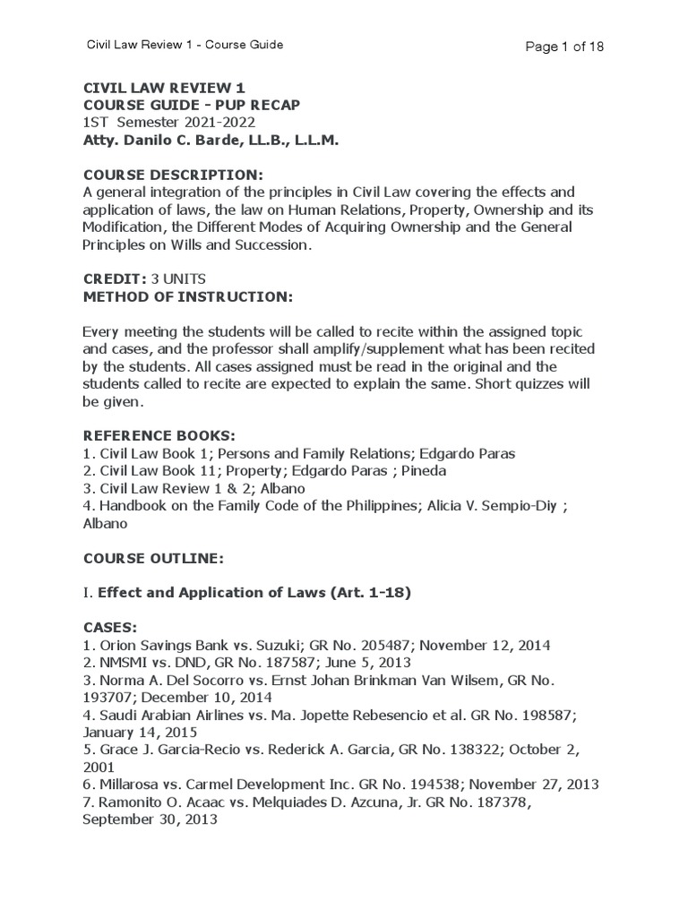 Civil Law Review I - Course Guide | PDF | Annulment | Justice