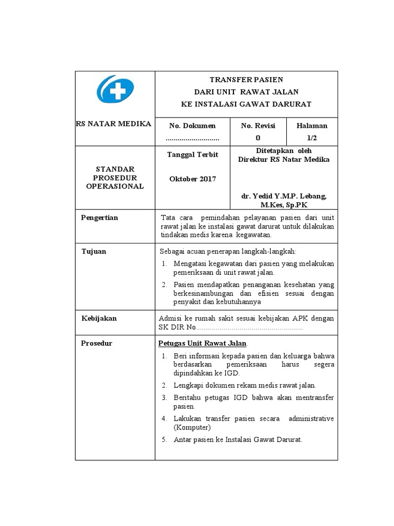 Spo Transfer Pasien Dari Poliklinik Ke Igd Fix | PDF