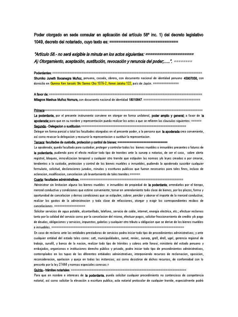 Poder Notarial de Shumiko Juneth | PDF | Bancos | Cheque