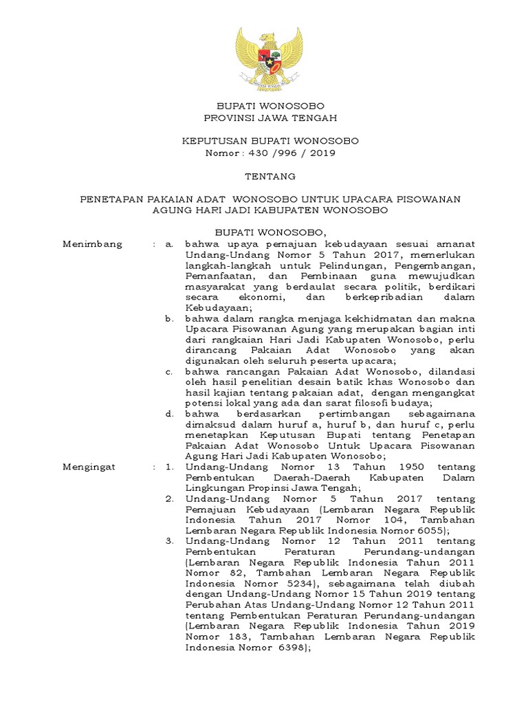 Ketentuan Pakaian Adat WSB - Pisowanan Agung (SK Bupati) - 2 | PDF
