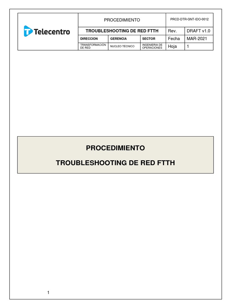 PRCD DTR GNT IDO 0012 Procedimiento Troubleshooting Red FTTH | PDF ...