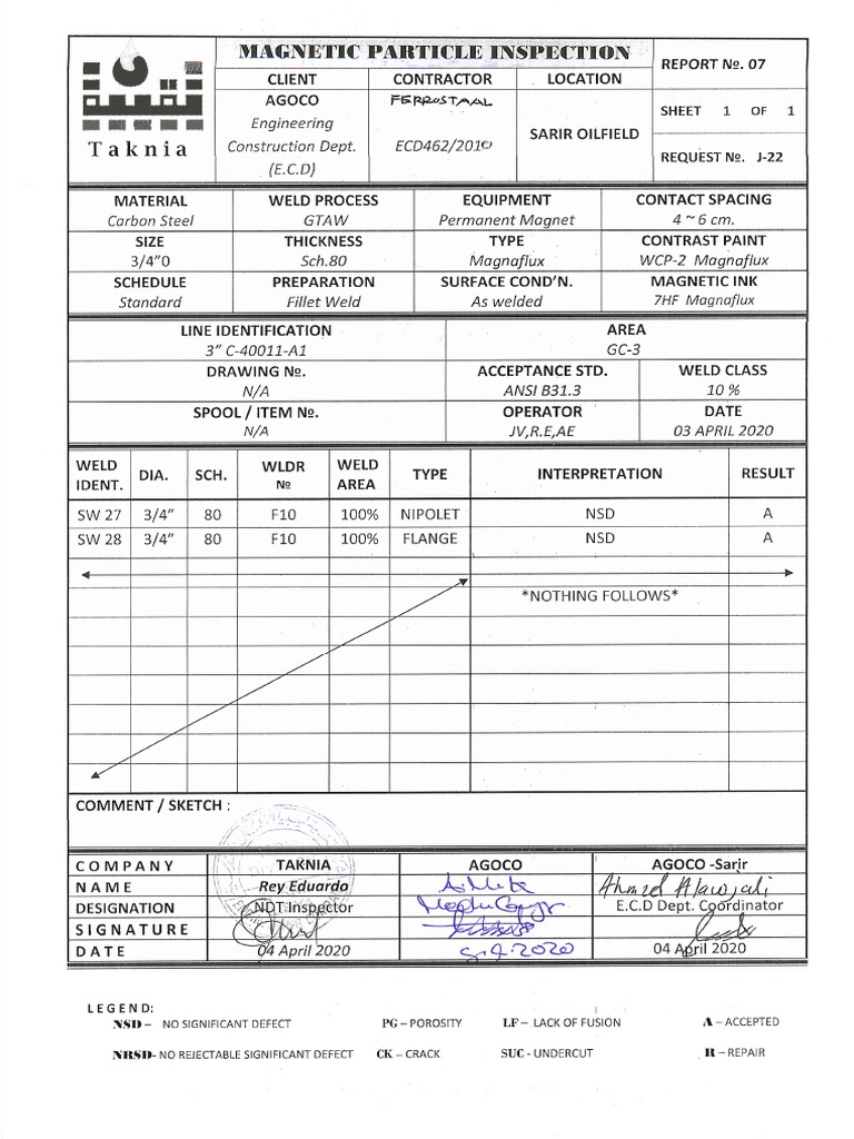 J-22 Magnetic Particle Inspection Report No.07 | PDF