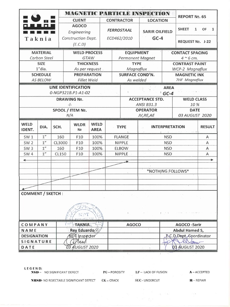 J-22 Magnetic Particle Inspection Report No.65 | PDF