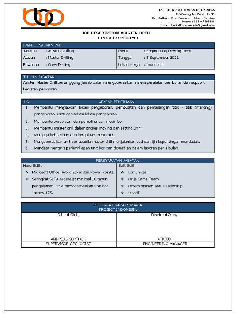 Job Description Asisten Drill | PDF
