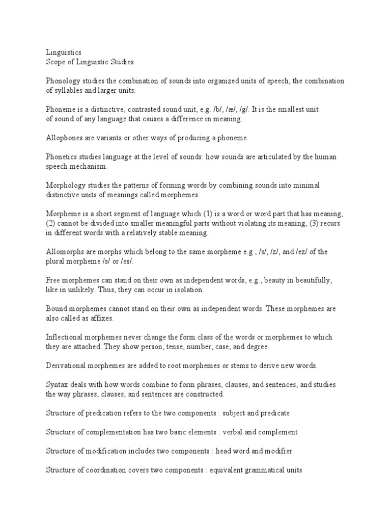 Linguistics Notes Download Free Pdf Word Language Acquisition