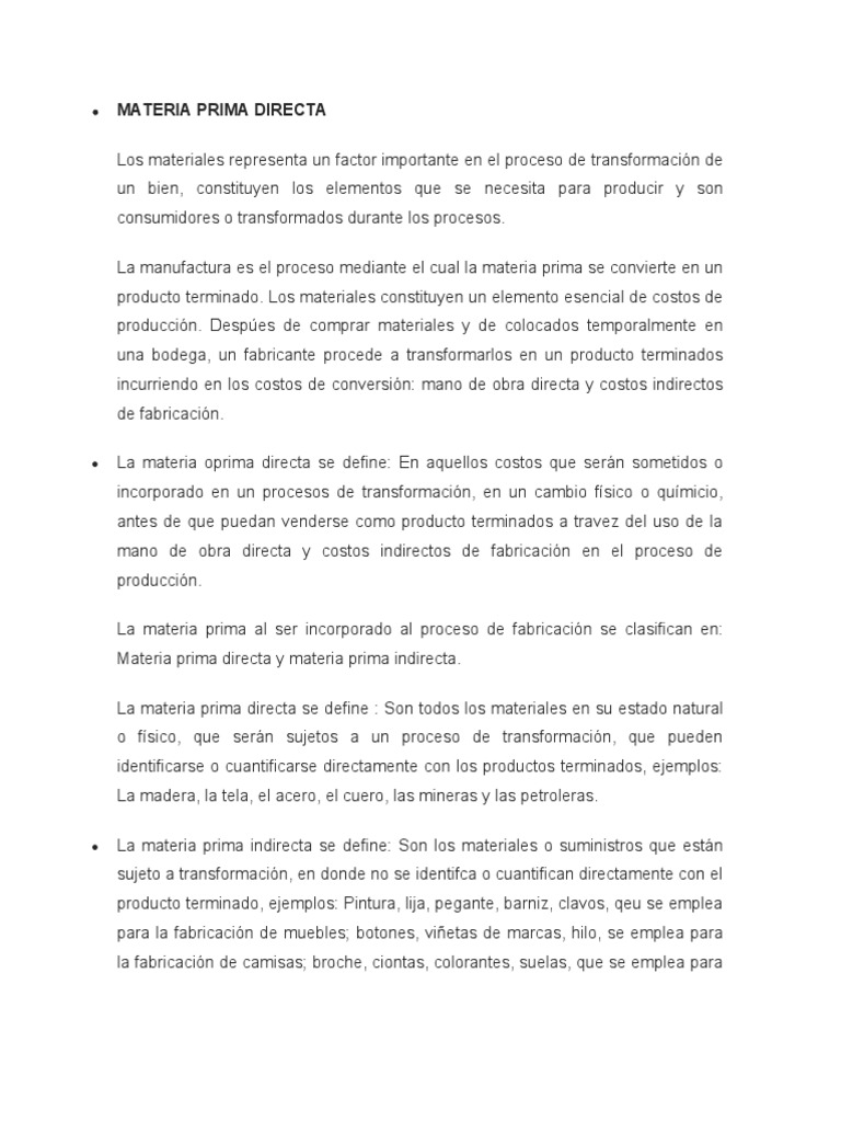 Materia Prima Directa | PDF | Contabilidad | Inventario