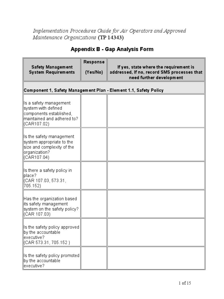 Safety Gap Analysis Form Pdf Audit Risk
