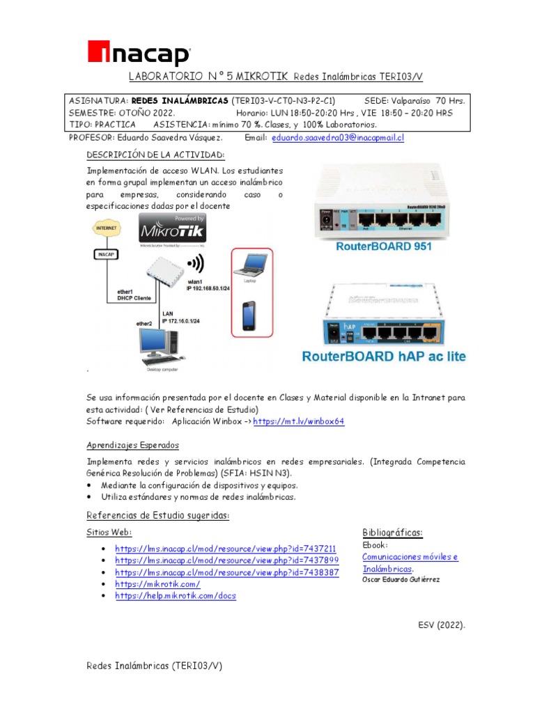 LABORATORIO N°5 MIKROTIK Redes Inalámbricas TERI03 | PDF | Punto de acceso inalámbrico ...
