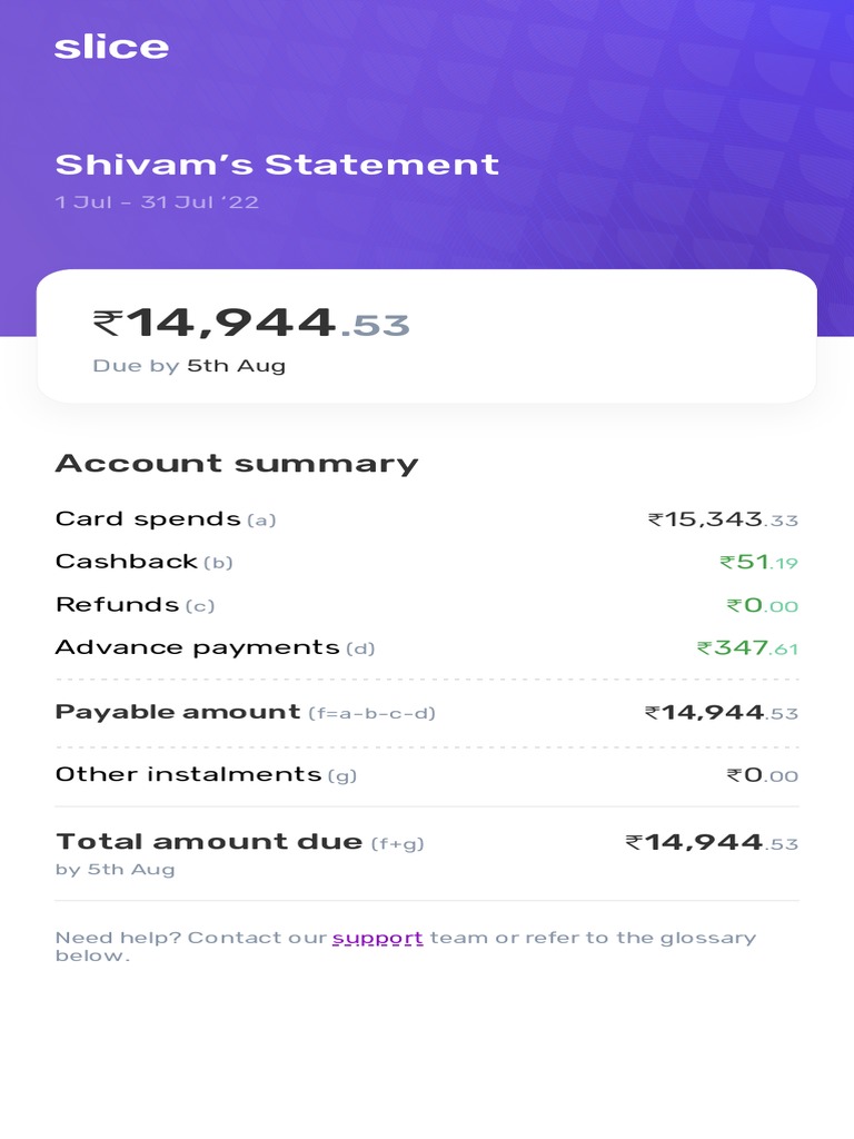 Slice Bank Statement Summary July 2022 | PDF | Credit Card | Financial ...