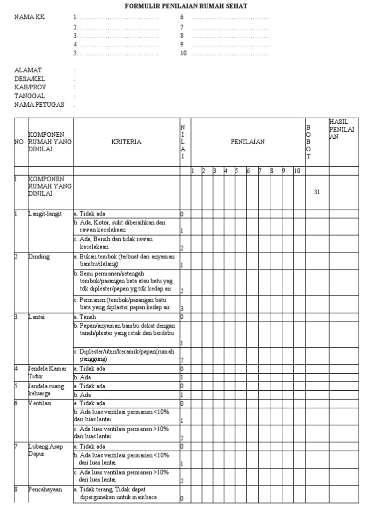 Formulir Rumah Sehat | PDF