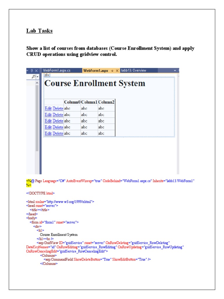 Show A List of Courses From Databases (Course Enrollment System) and Apply CRUD | PDF ...