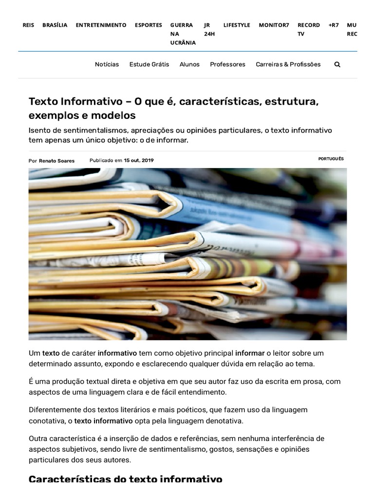 Texto Informativo - O Que É, Características, Estrutura, Exemplos e ...