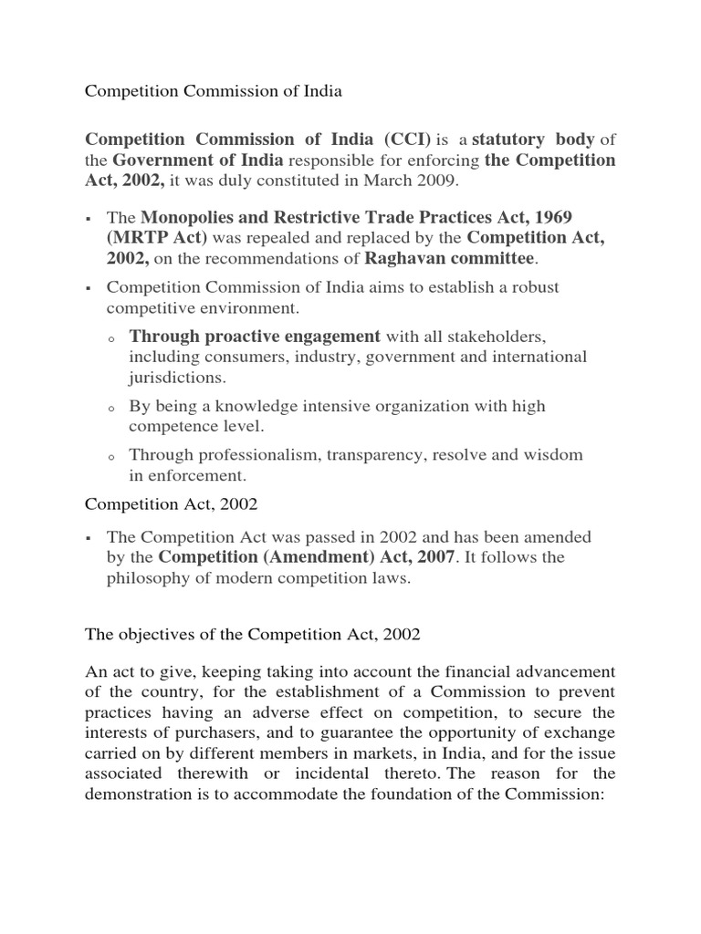Competition Commission of India | PDF | Competition Law | Competition