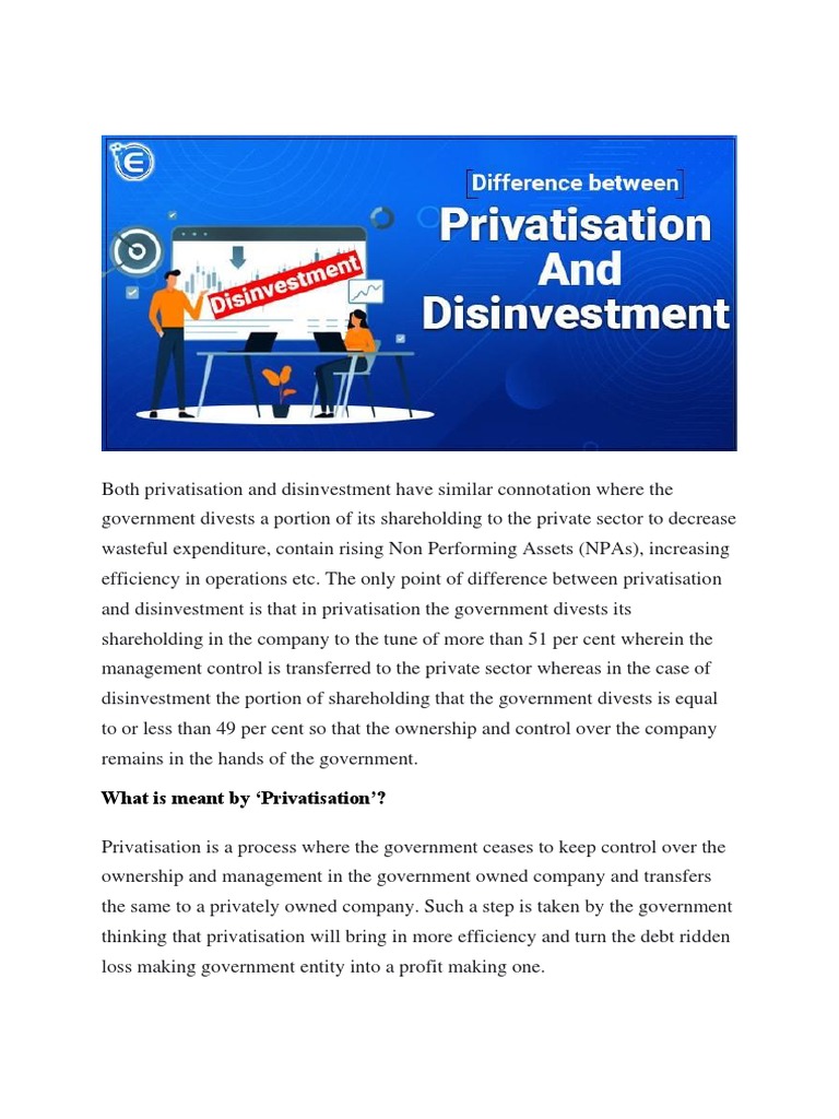 Privatisation and Disinvestment | PDF | Privatization | Market (Economics) Privatisation and Disinvestment | PDF | Privatization | Market (Economics)
