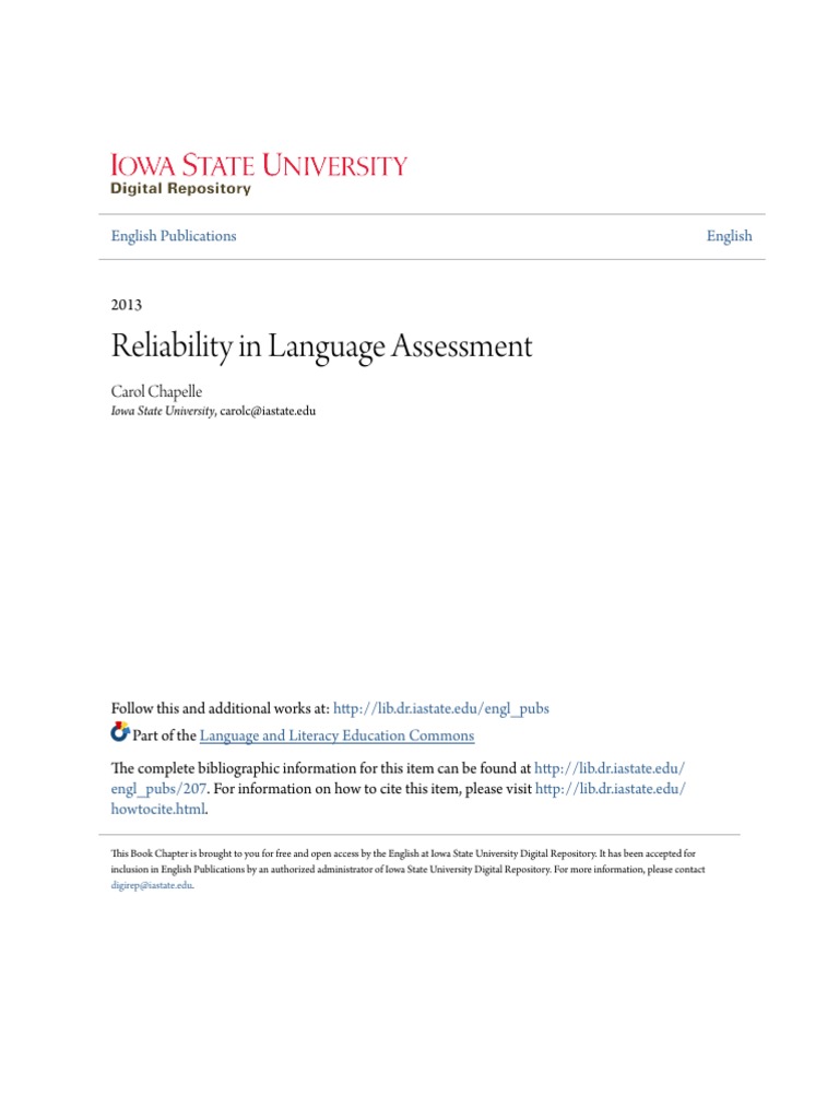Reliability in Language Assessment: English Publications English | PDF | Evaluation Methods ...