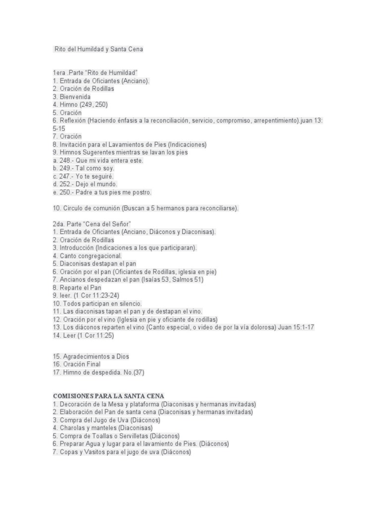 Rito de Humildad y Santa Cena Adventista | PDF | Cocina, comidas y vino ...